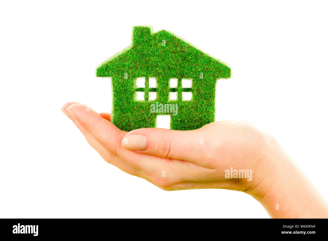 Grass home isolated on white background in human hands Stock Photo - Alamy