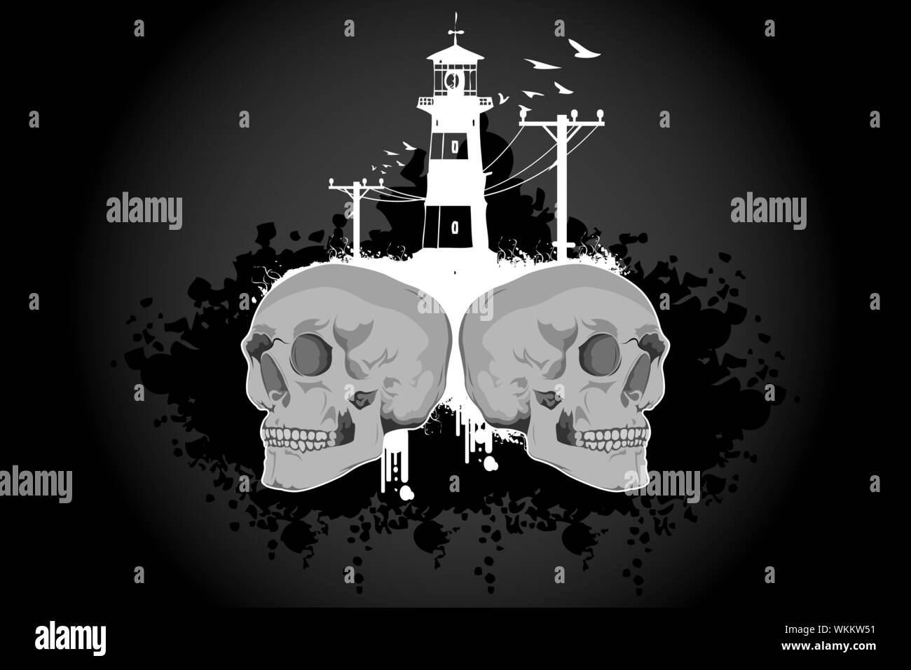 illustration of skull with building on abstract background Stock Photo ...