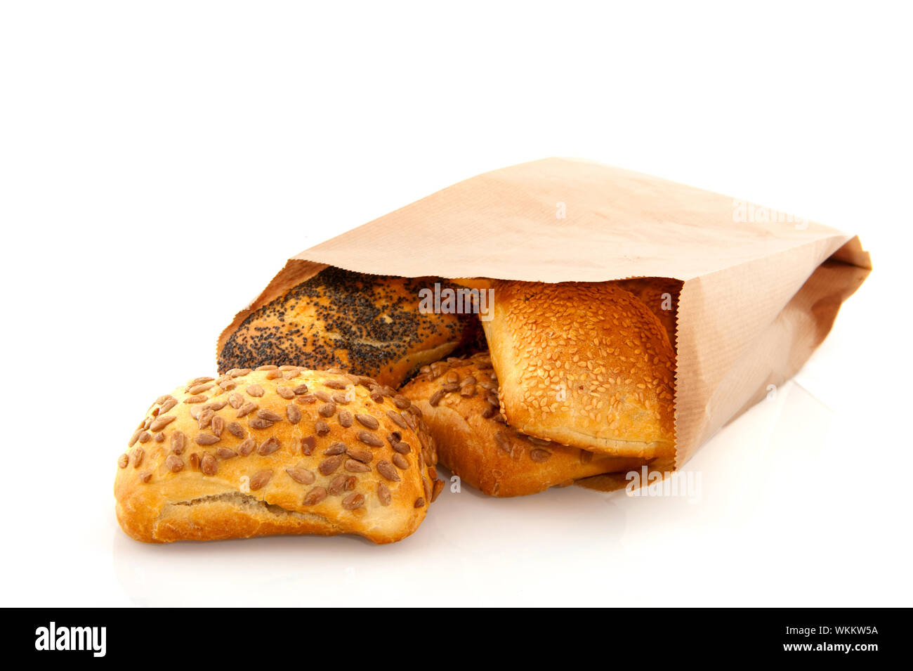 Luxury bread rolls in bag with grain isolated over white Stock Photo ...