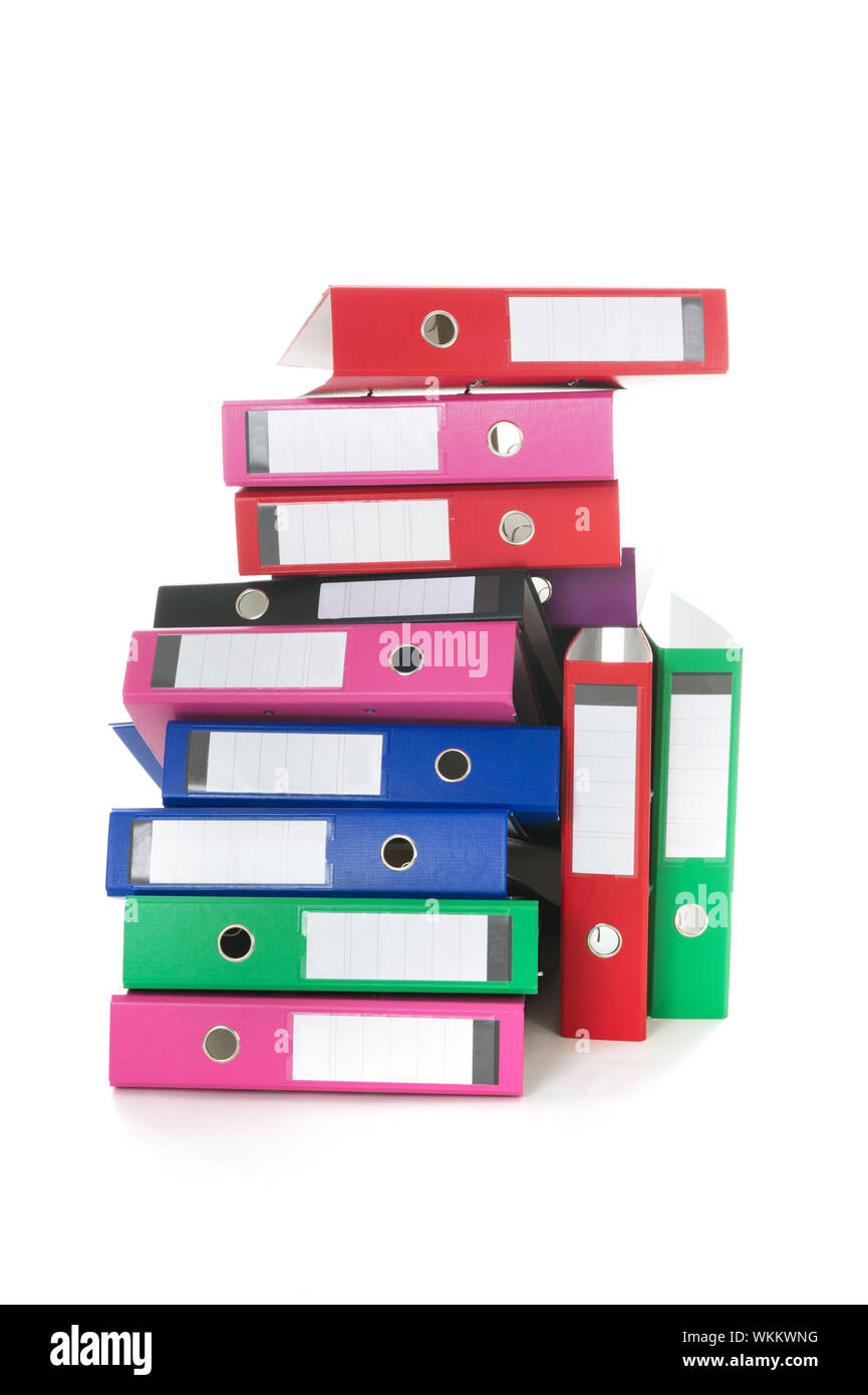 Many colorful paper administration folders isolated over white ...