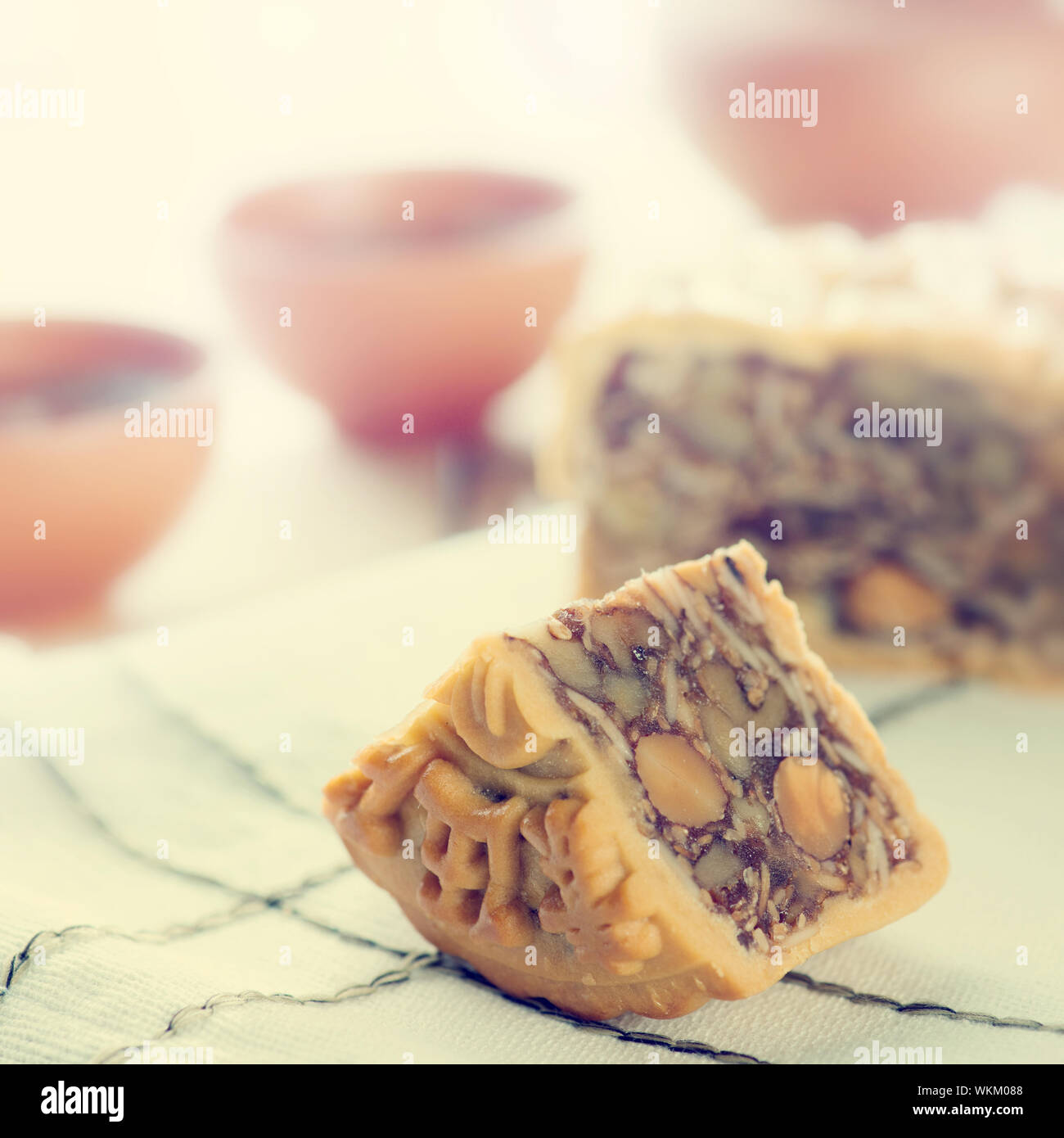 Retro vintage style Chinese mid autumn festival foods. Traditional ...