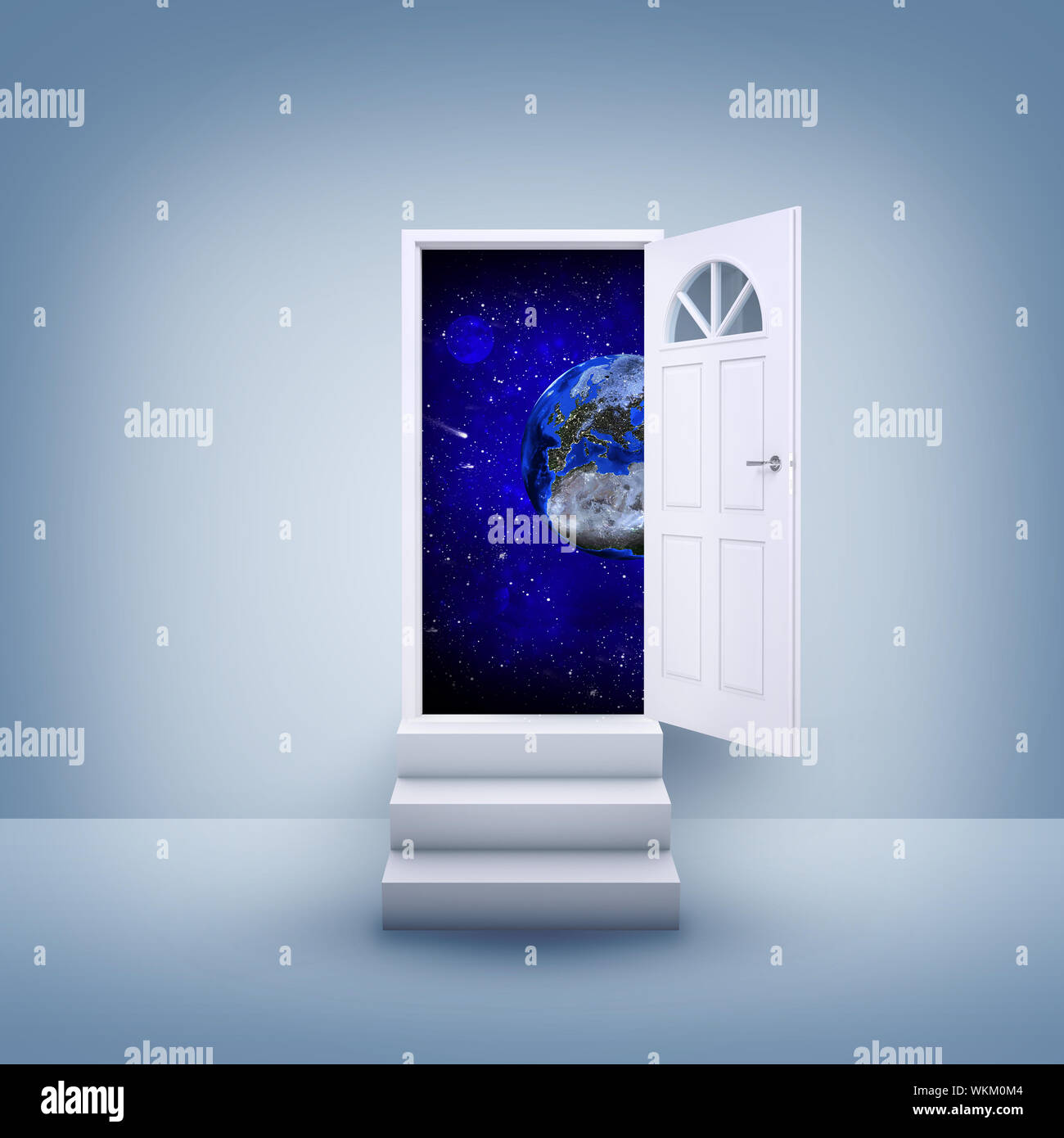 Stairs and magic doors leading to a galaxy. Elements of this image are ...