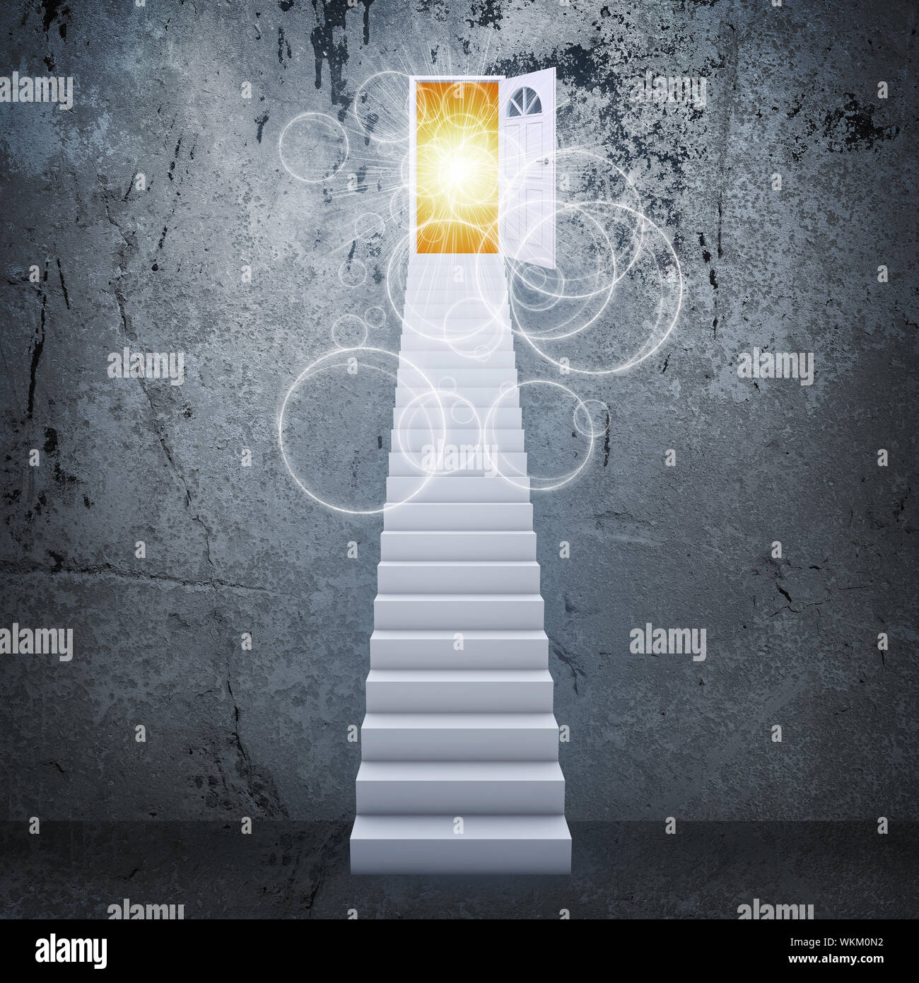 Stairs and magic doors leading to a light Stock Photo - Alamy