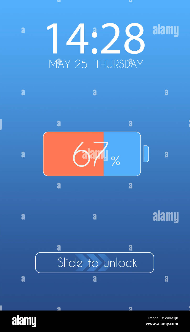 Smartphone lock screen that shows how much batery is left Stock Photo ...