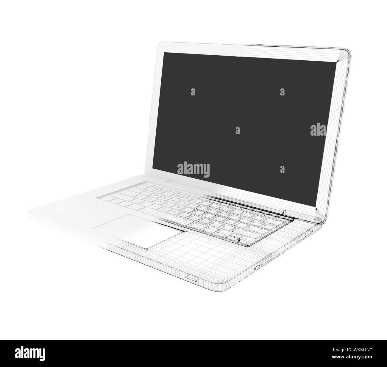 Half of the laptop - wire-frame. Isolated render on a white background ...