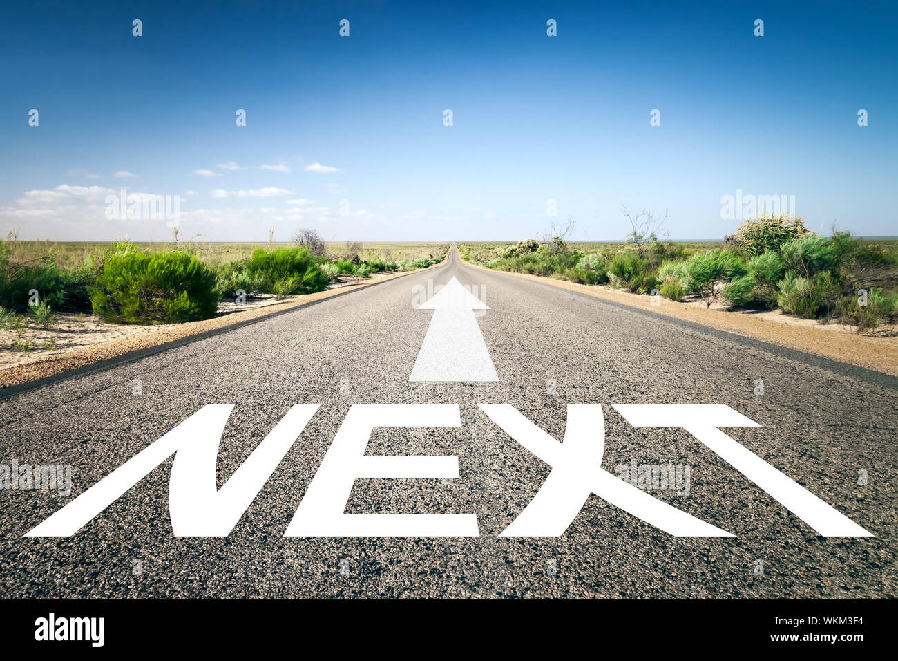 An image of a road to the horizon with text next Stock Photo - Alamy