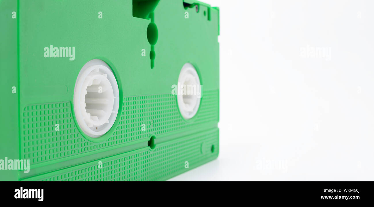 Back of a green VHS tape. Video Home System. Perspective view with ...