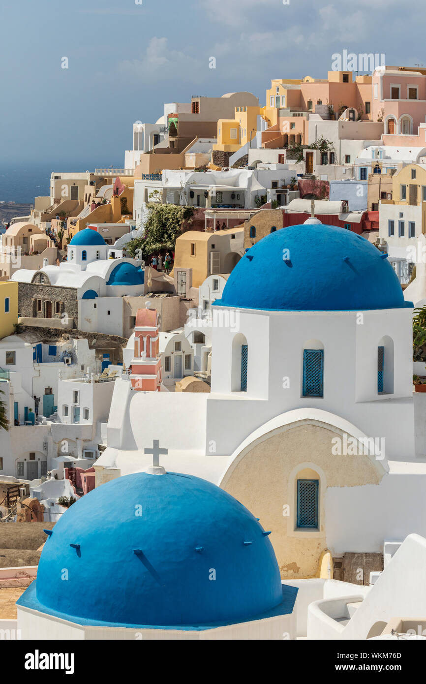 Blue domes of churches in Oia, Santorini Stock Photo - Alamy