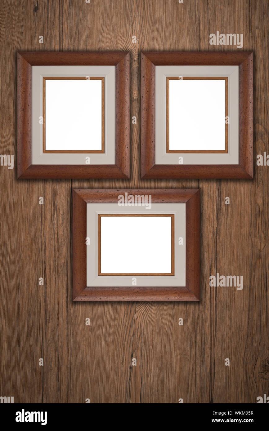 Old picture frame on vintage wood wall Stock Photo - Alamy
