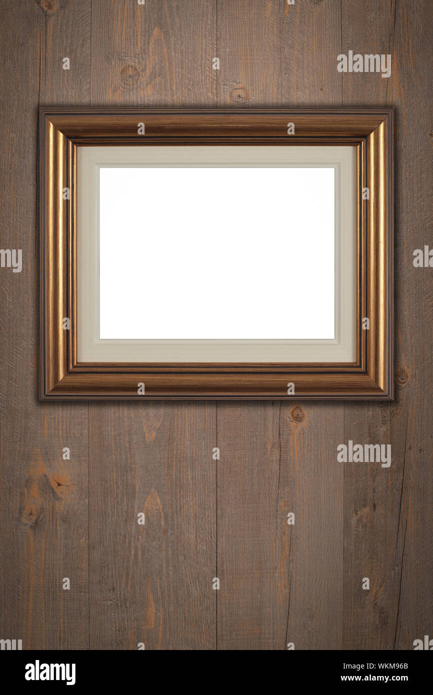 Old picture frame on vintage wood wall Stock Photo - Alamy