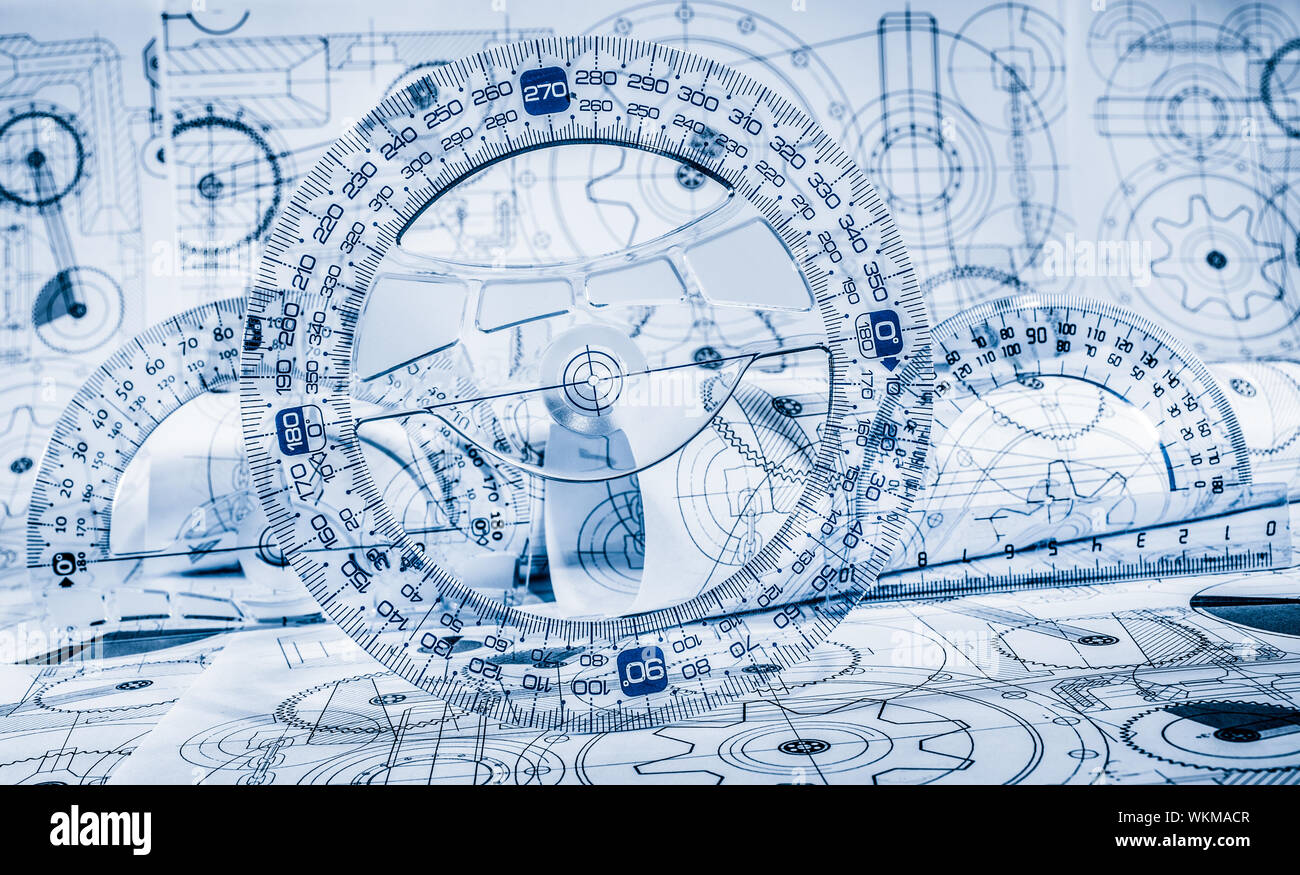 Technical drawings in a blue toning Stock Photo - Alamy