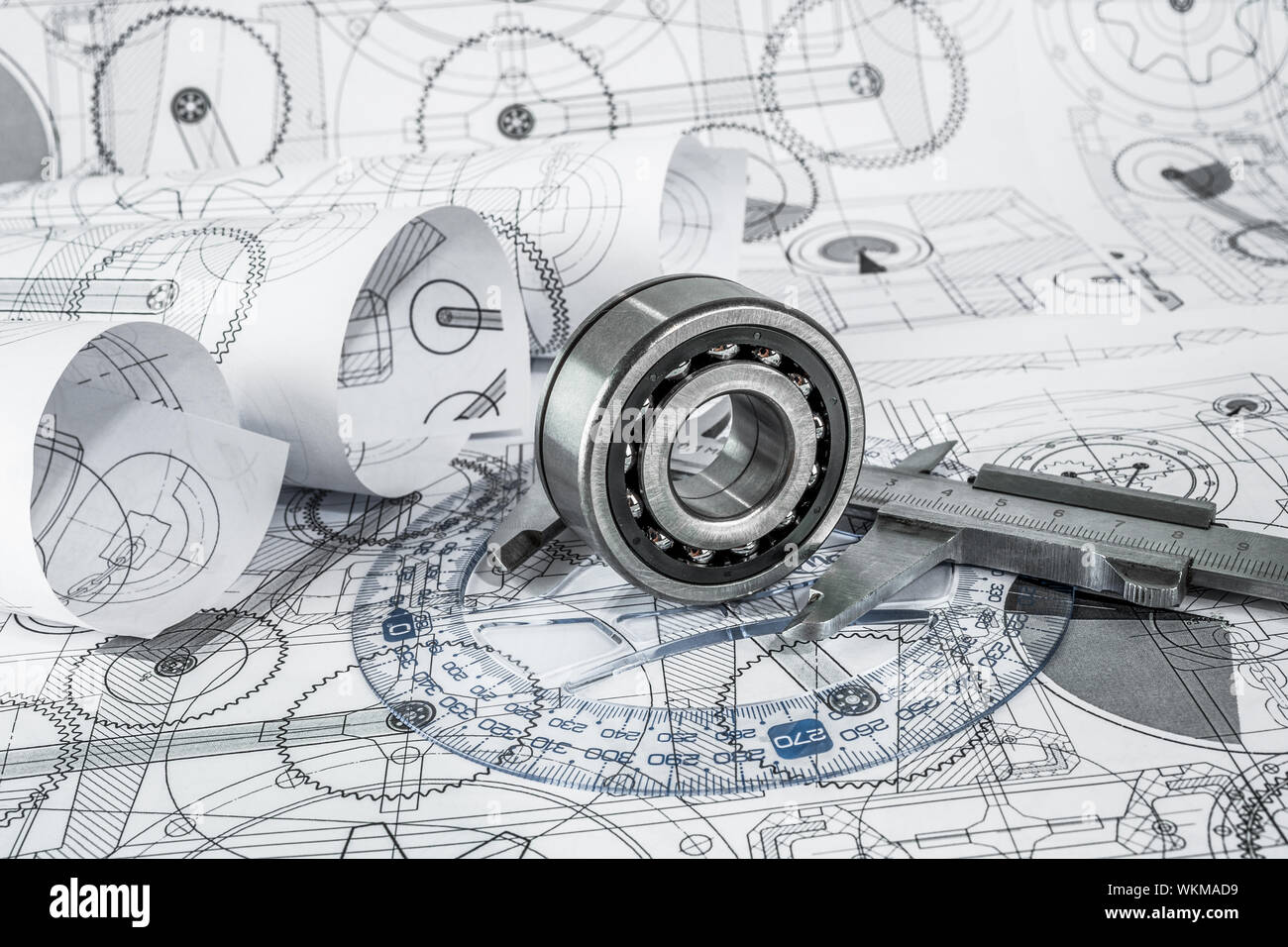 Technical drawings with the Ball bearings Stock Photo - Alamy