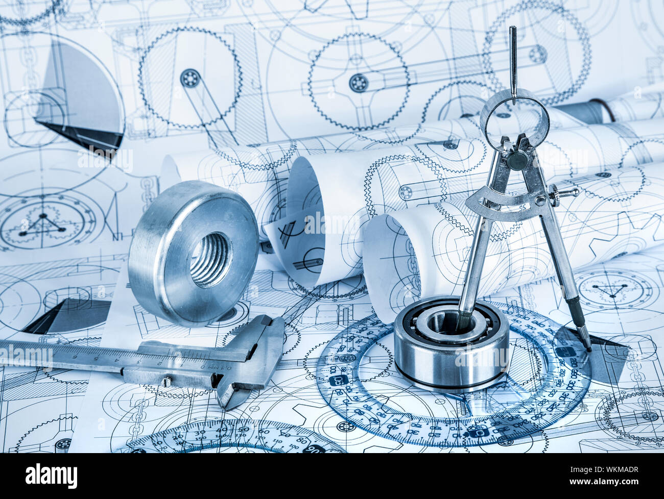 Technical drawings in a blue toning Stock Photo - Alamy