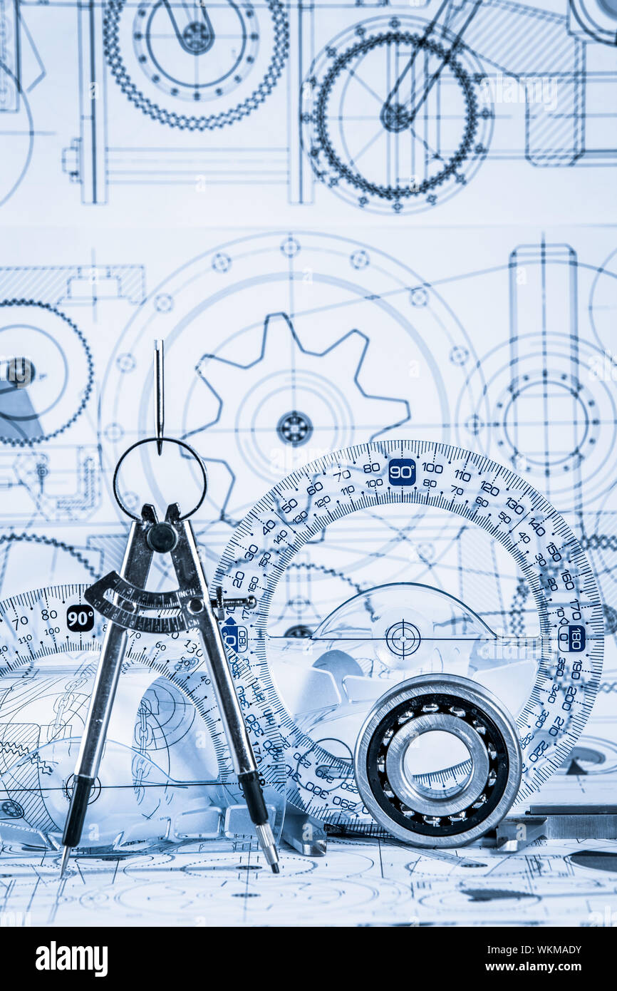 Technical drawings in a blue toning Stock Photo - Alamy
