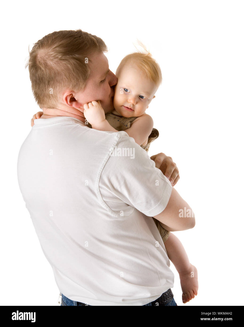 Happy Father holding nine month son isolated on white Stock Photo - Alamy
