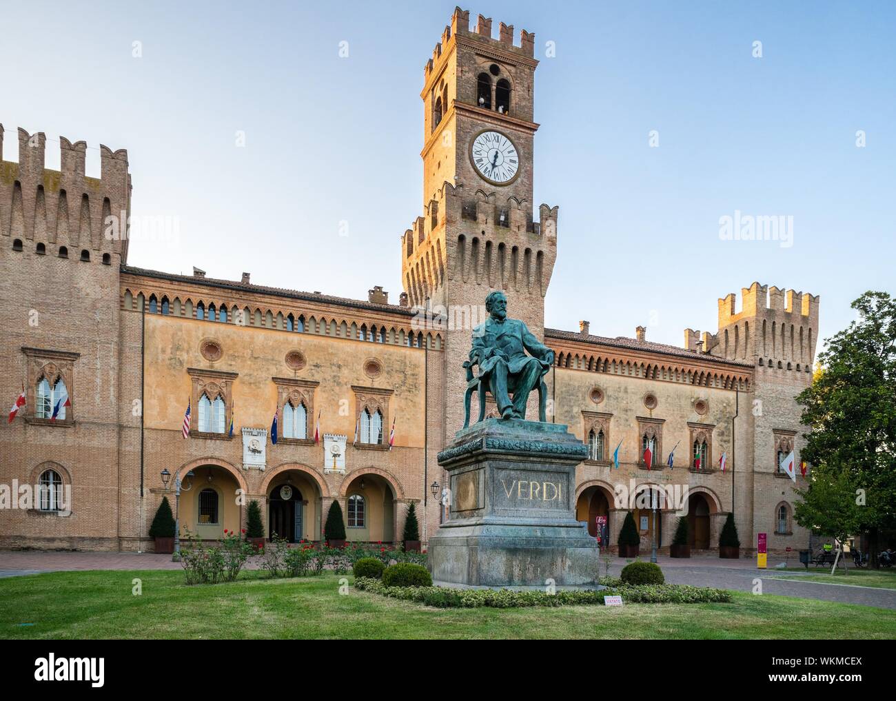 Verdi Monument in front of Rocca Pallavicino with Opera House Teatro ...