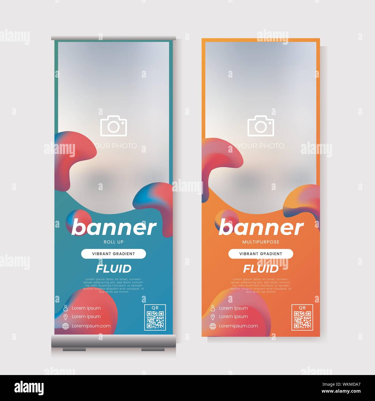 Set of Fluid gradient roll up banner template vector. Potrait banner ...