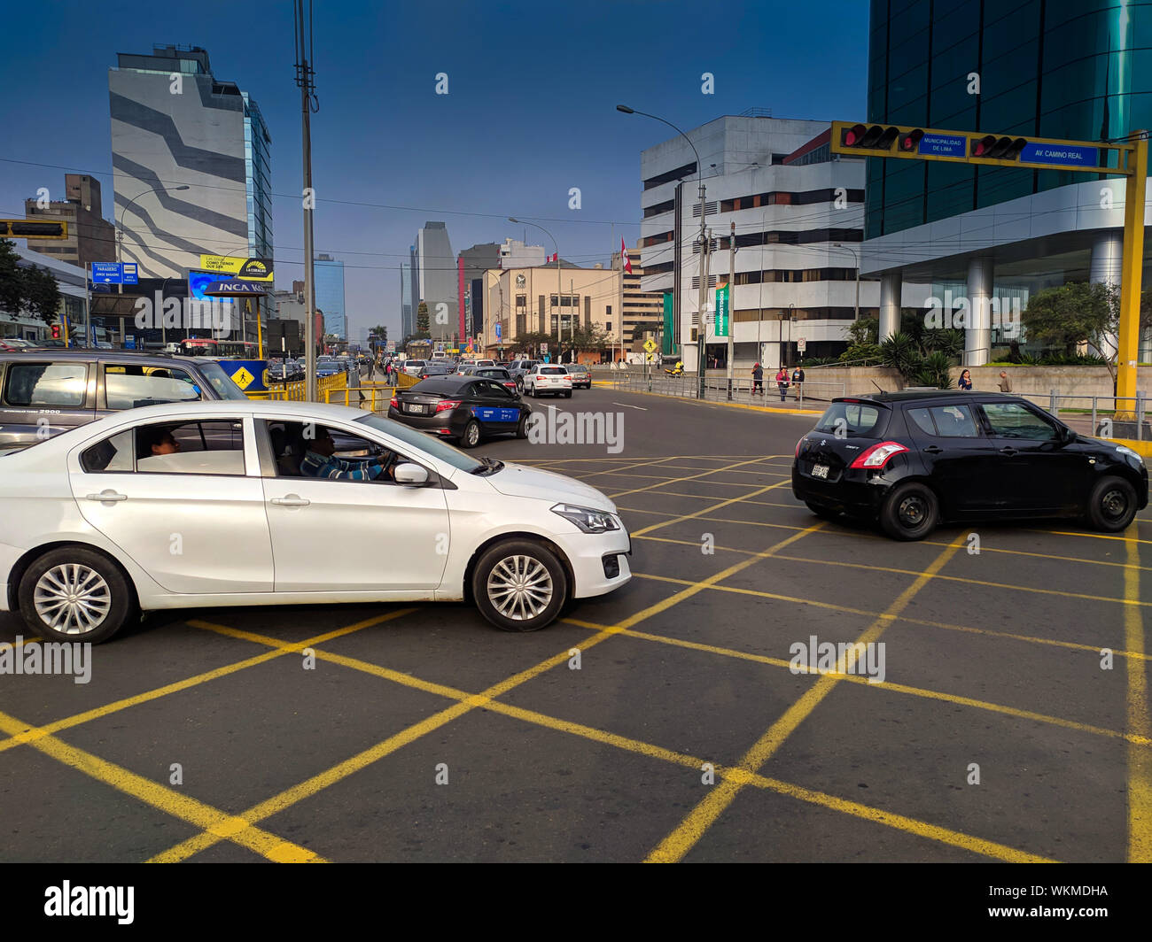 Heavy traffic on the main highway Javier Prado in the district of San ...
