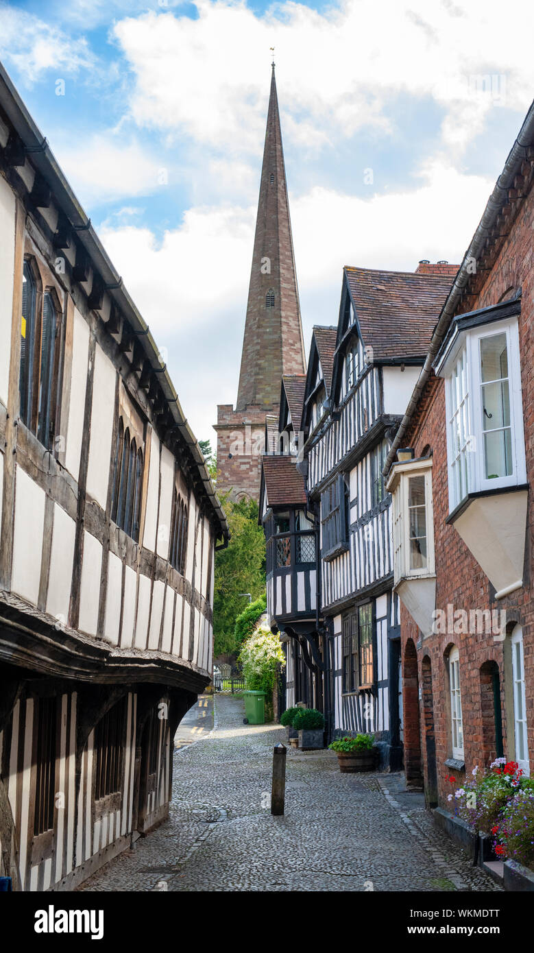 Timber framed period buildings along church lane, Ledbury Herefordshire ...