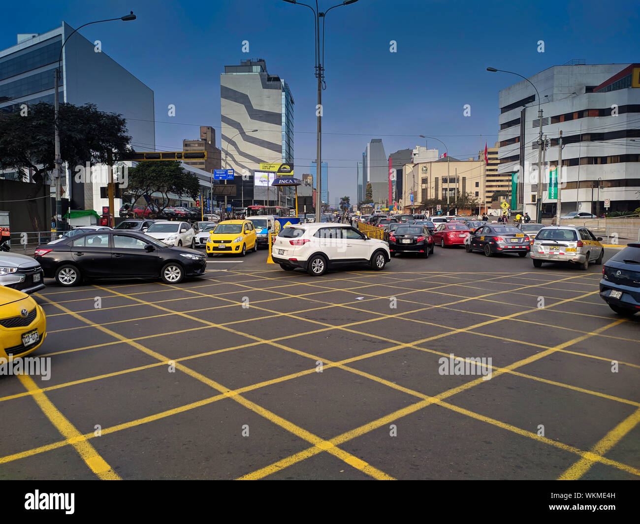 Heavy traffic on the main highway Javier Prado in the district of San ...