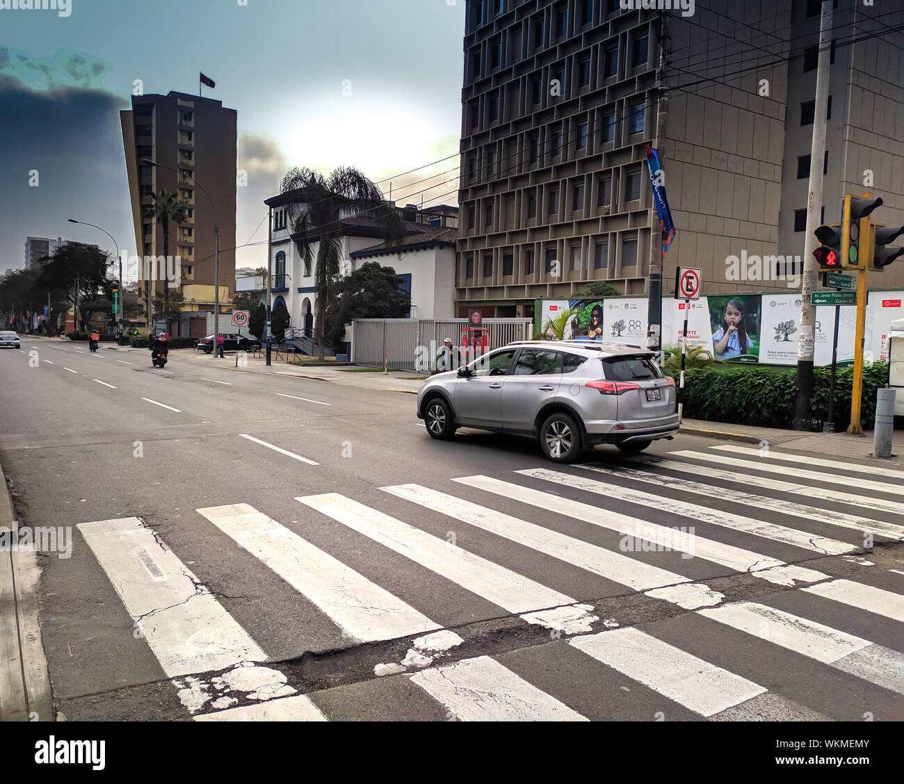 Heavy traffic on the main highway Javier Prado in the district of San ...