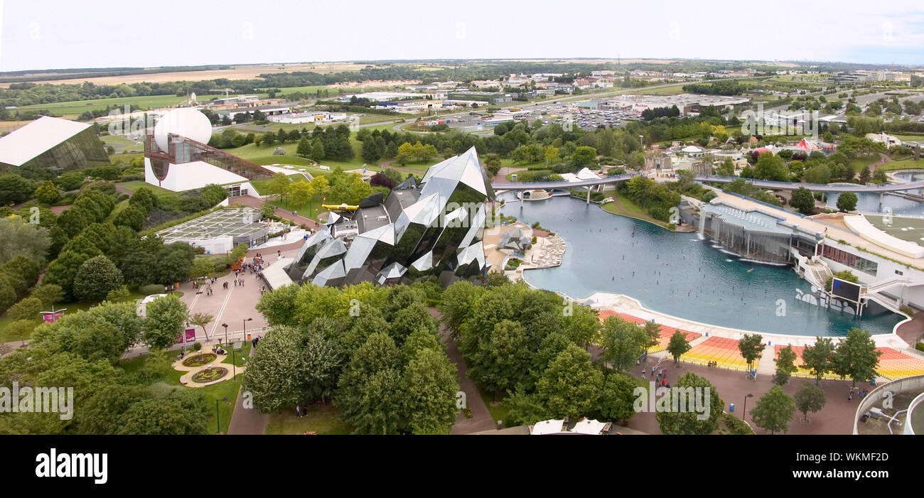Panoramic view from the Gyrotour over the Parc du Futuroscope, Vienne ...