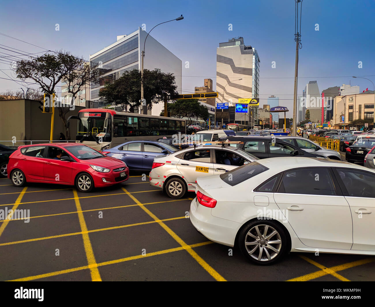 Heavy traffic on the main highway Javier Prado in the district of San ...