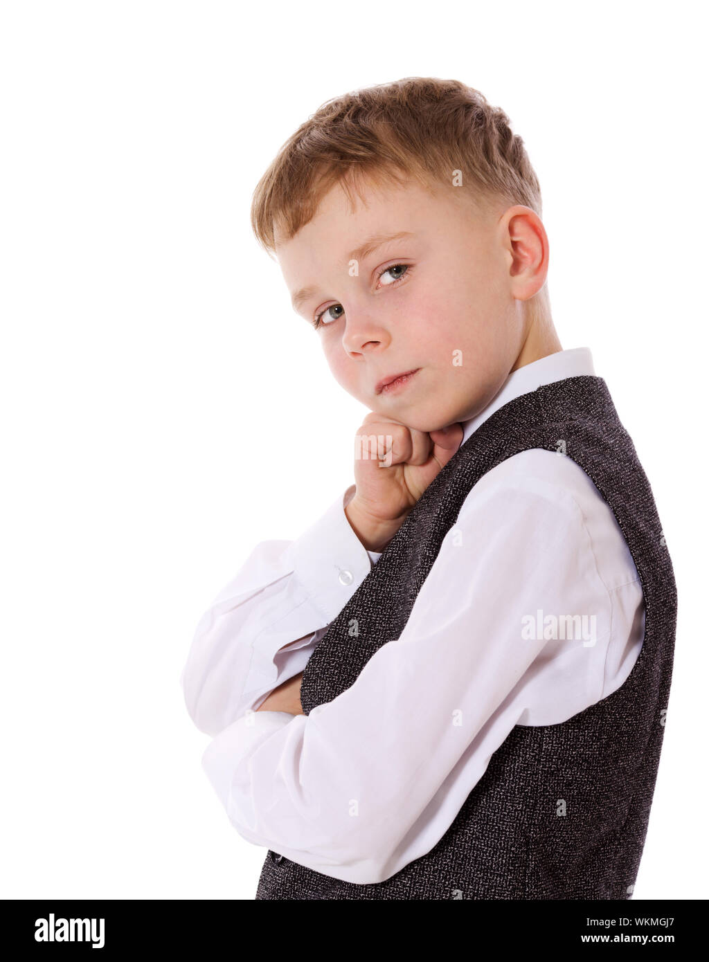 little serious boy portrait isolated on white Stock Photo - Alamy