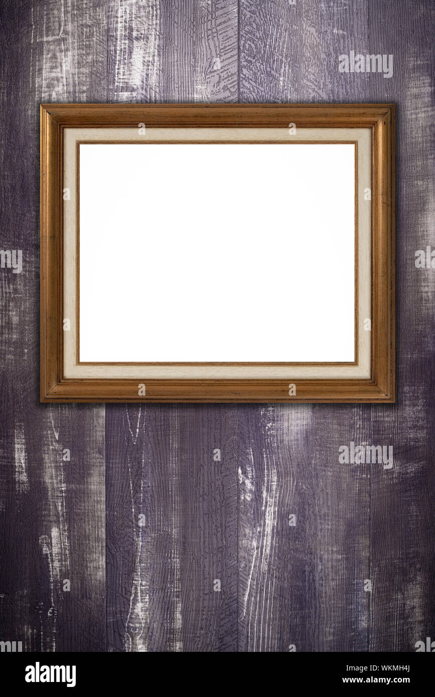 Old picture frame on vintage wood wall Stock Photo - Alamy