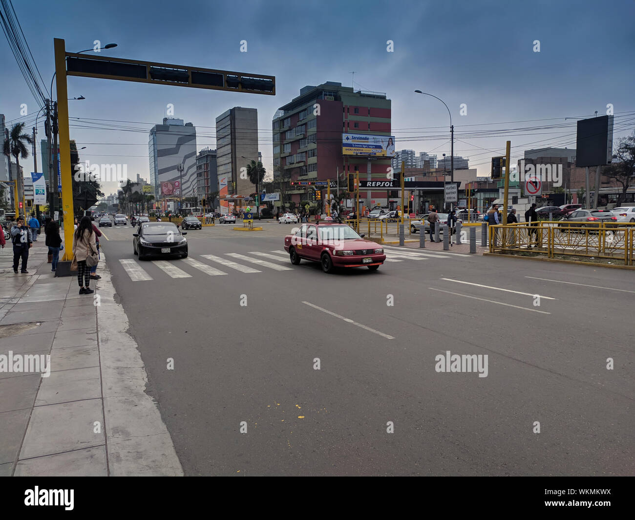 Heavy traffic on the main highway Javier Prado in the district of San ...