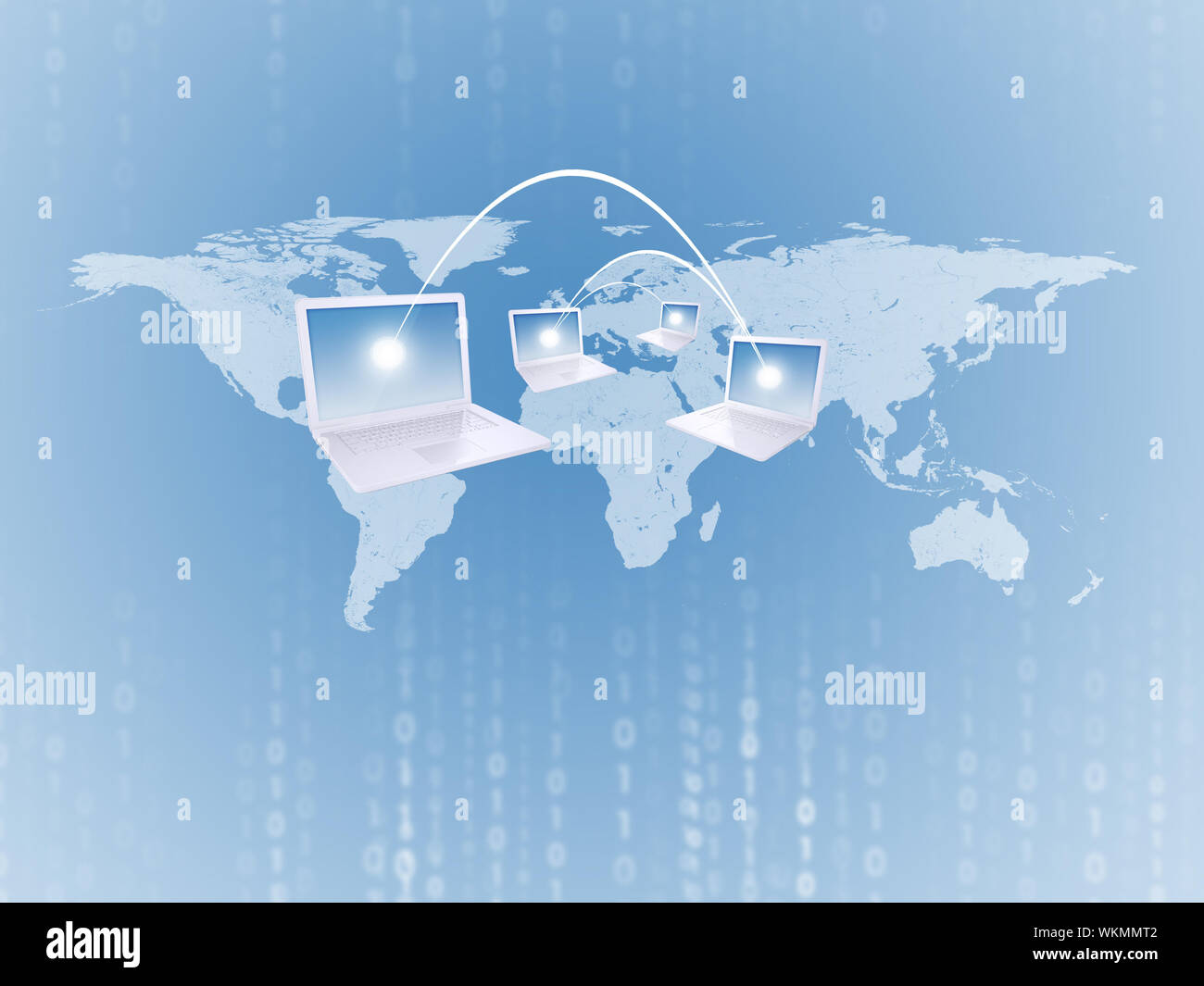 Virtual world map with laptops. Internet concept Stock Photo - Alamy