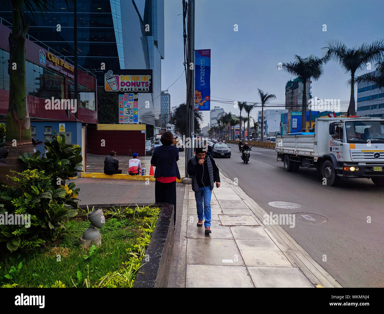 Heavy traffic on the main highway Javier Prado in the district of San ...