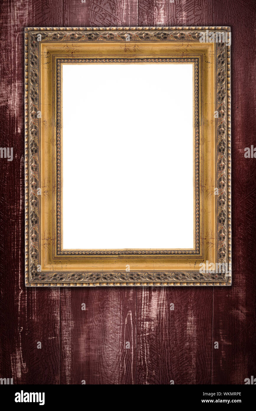 Old picture frame on vintage wood wall Stock Photo - Alamy