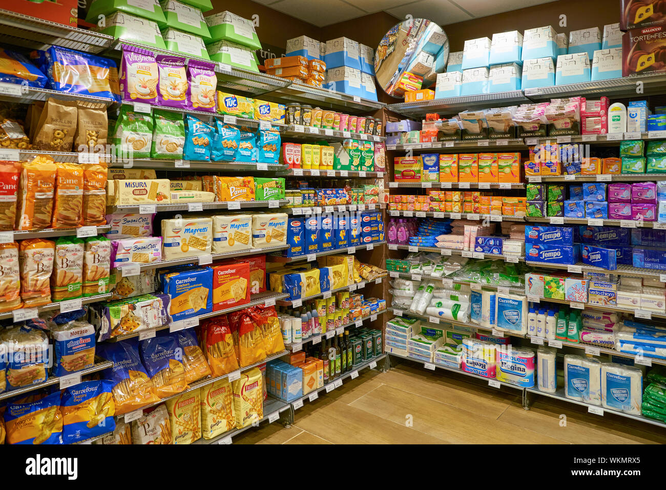 LINATE, ITALY - CIRCA NOVEMBER, 2017: Carrefour Express in Milan Linate ...