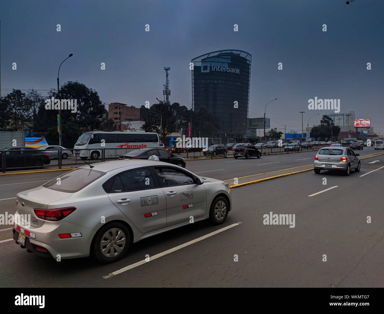 Heavy traffic on the main highway Javier Prado in the district of San ...