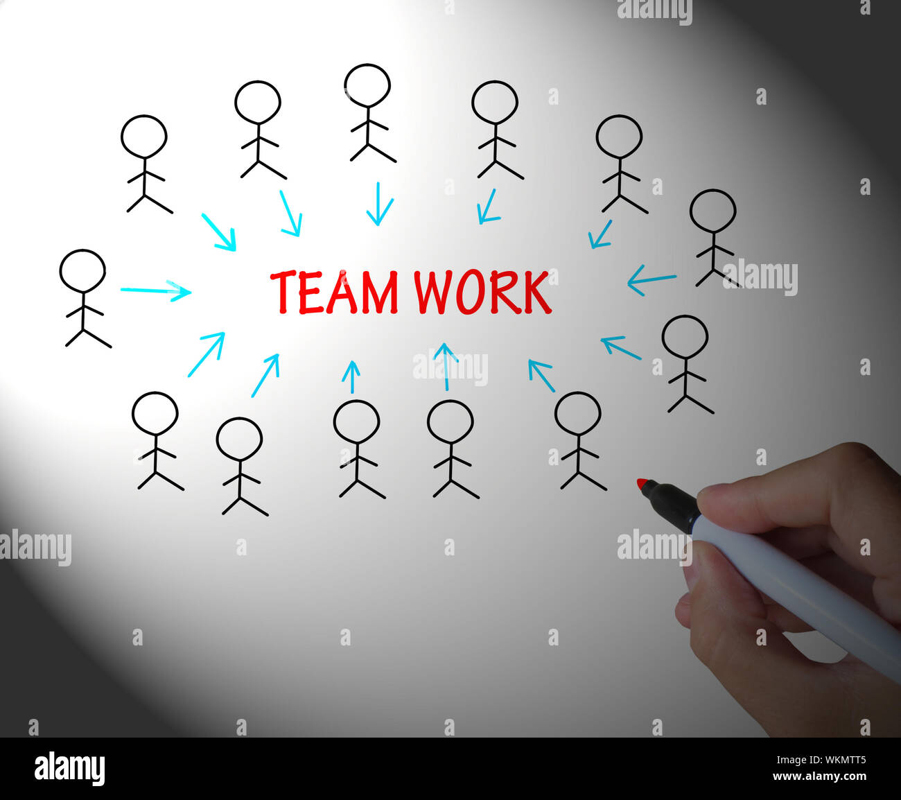 Teamwork Stick Figures Showing Working As A Team Stock Photo - Alamy