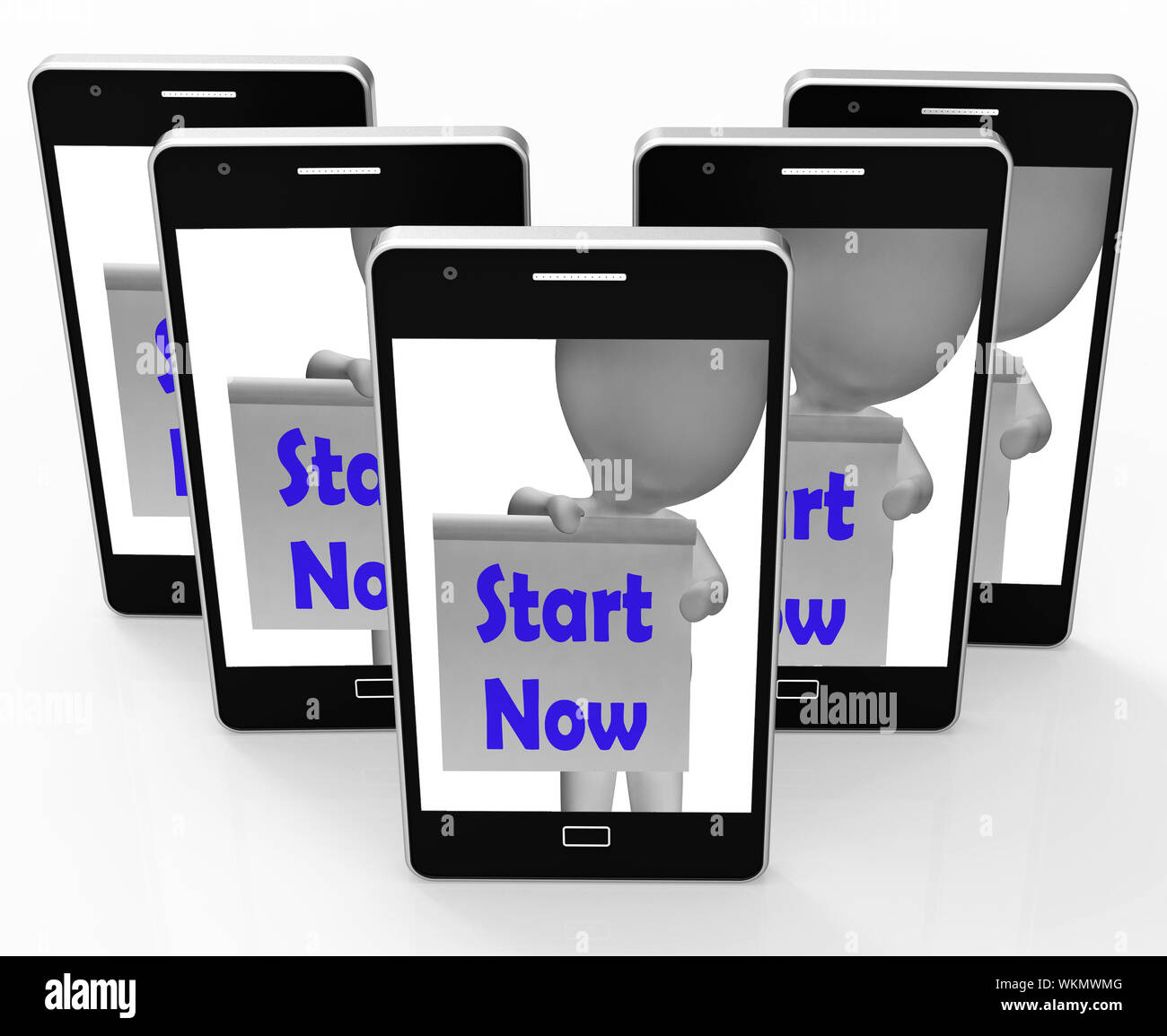 Start Now Phone Showing Begin Or Do Immediately Stock Photo - Alamy