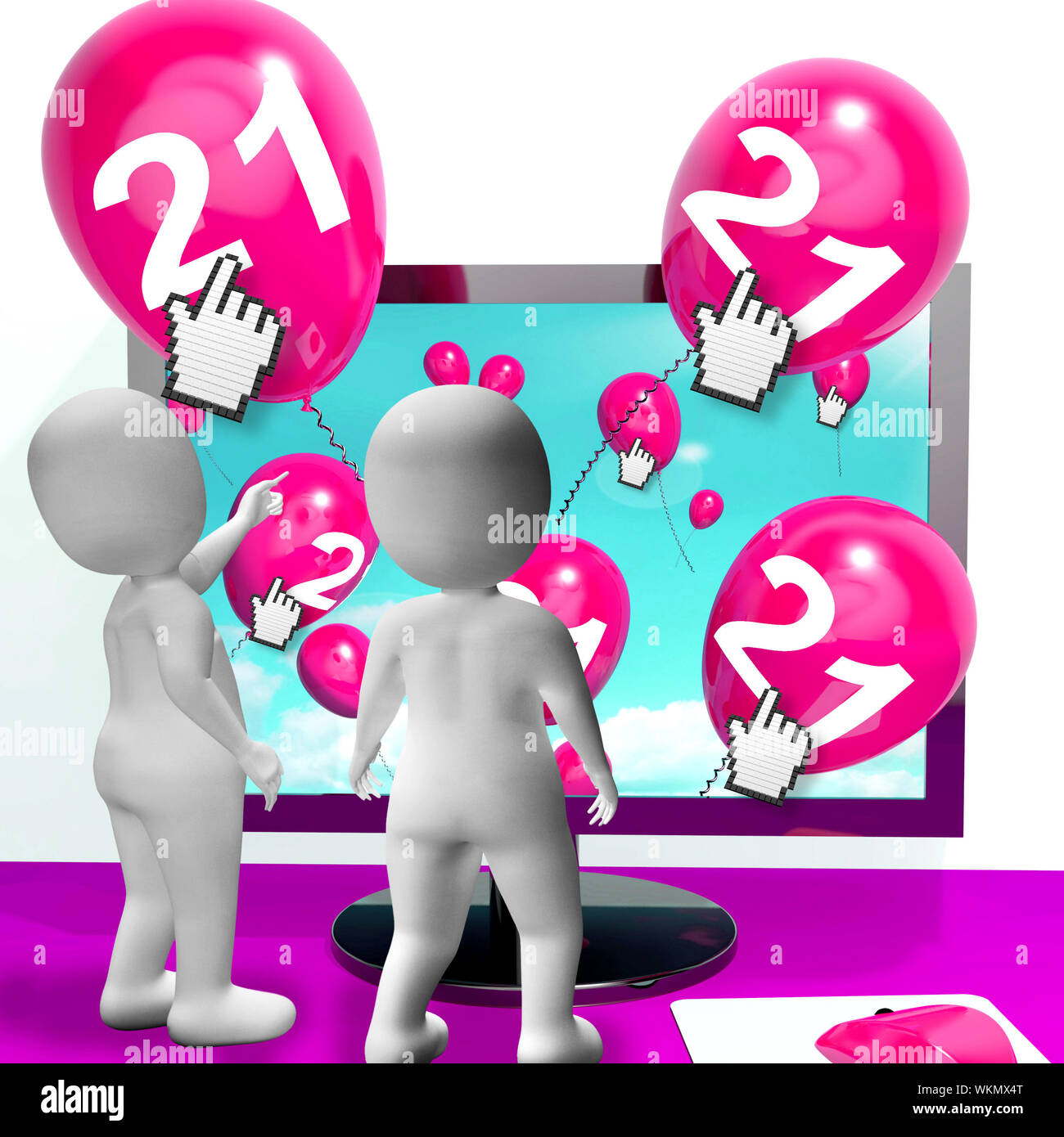Number 21 Balloons from Monitor Showing Internet Invitation or ...