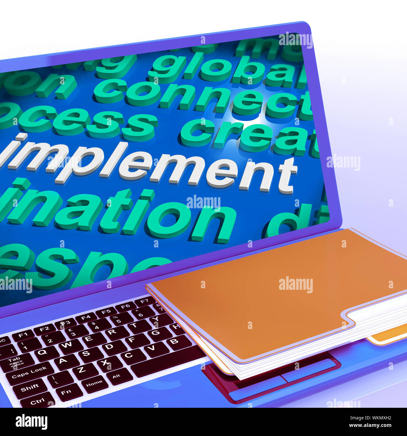 Implement Word Cloud Laptop Showing Implement Or Executing A Plan Stock ...