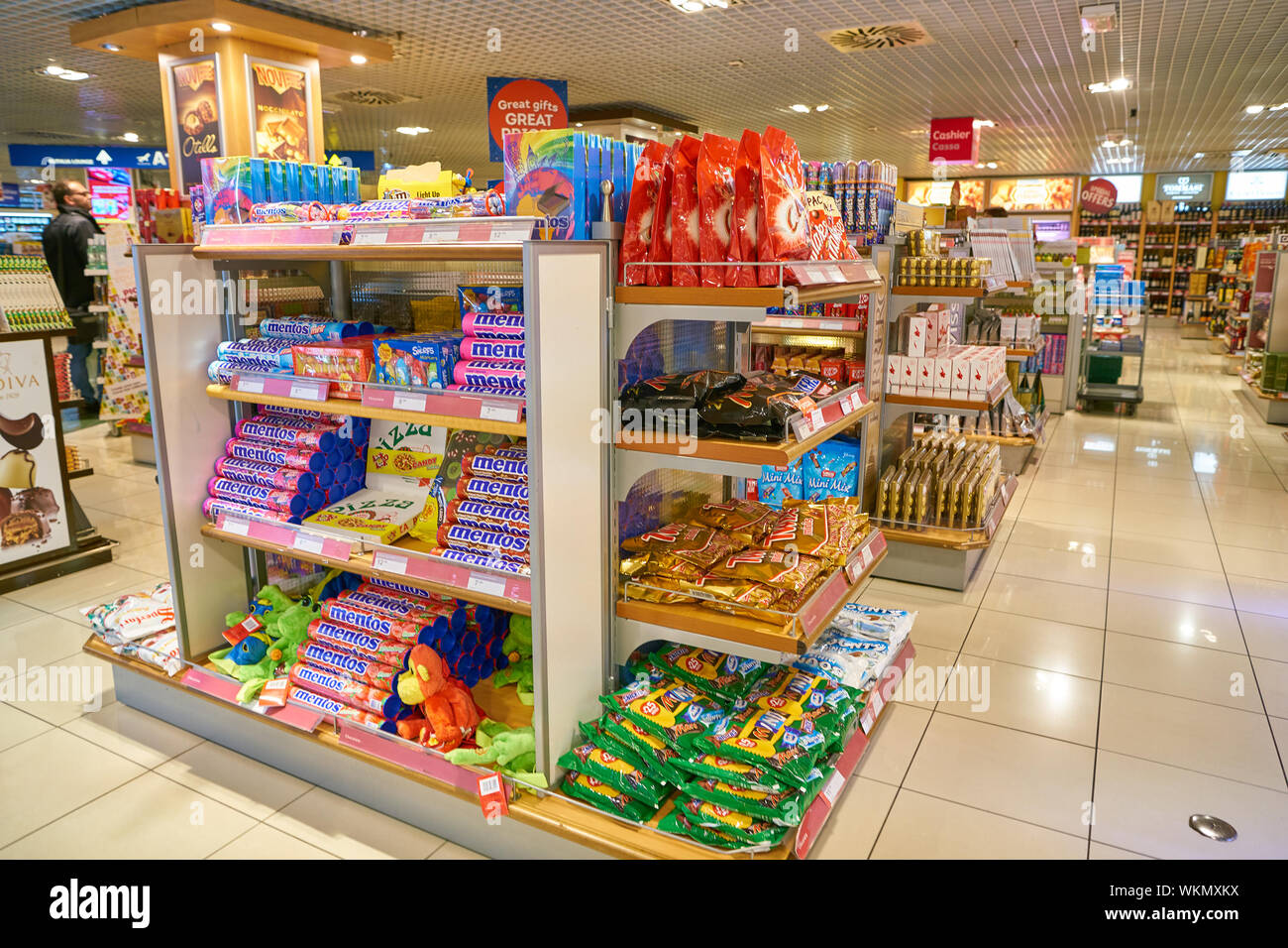 LINATE, ITALY - CIRCA NOVEMBER, 2017: goods on display at Milan Linate ...