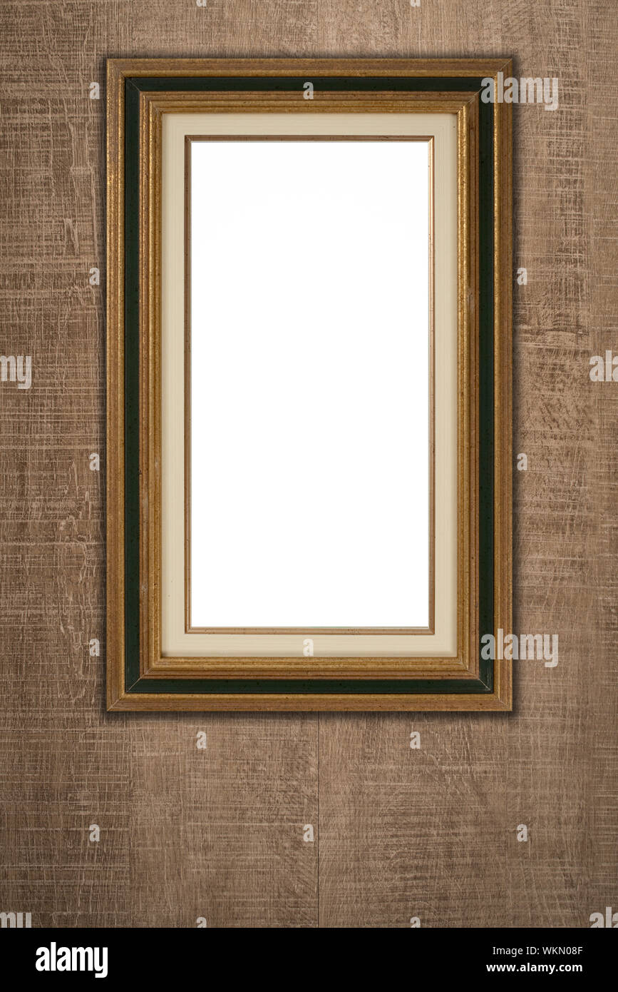 Old picture frame on vintage wood wall Stock Photo - Alamy
