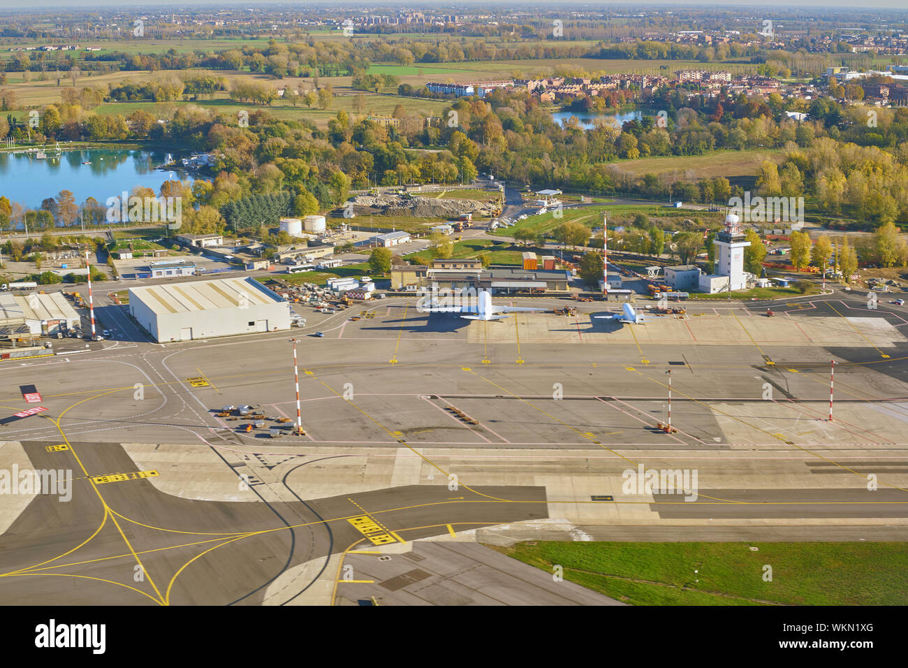LINATE, ITALY - CIRCA NOVEMBER, 2017: aerial view from aircraft after ...