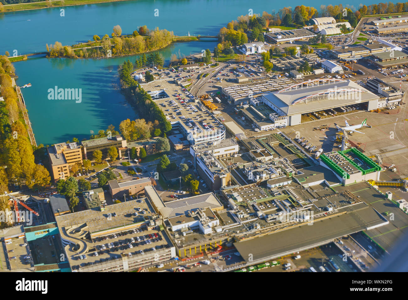 LINATE, ITALY - CIRCA NOVEMBER, 2017: aerial view from aircraft after ...