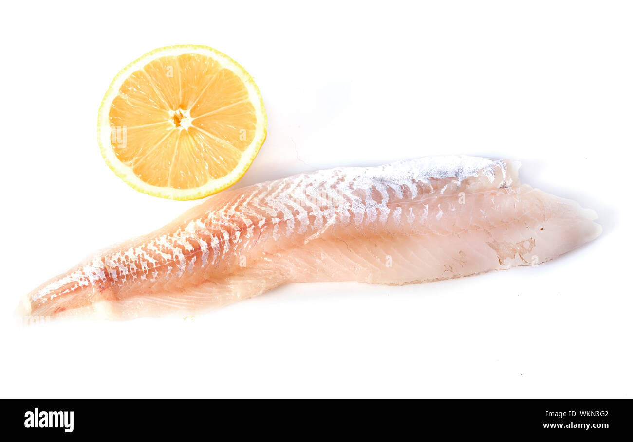 Merlangius fish in front of white background Stock Photo - Alamy