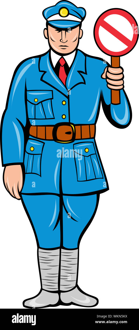 retro style illustration of a policeman or police officer with stop ...