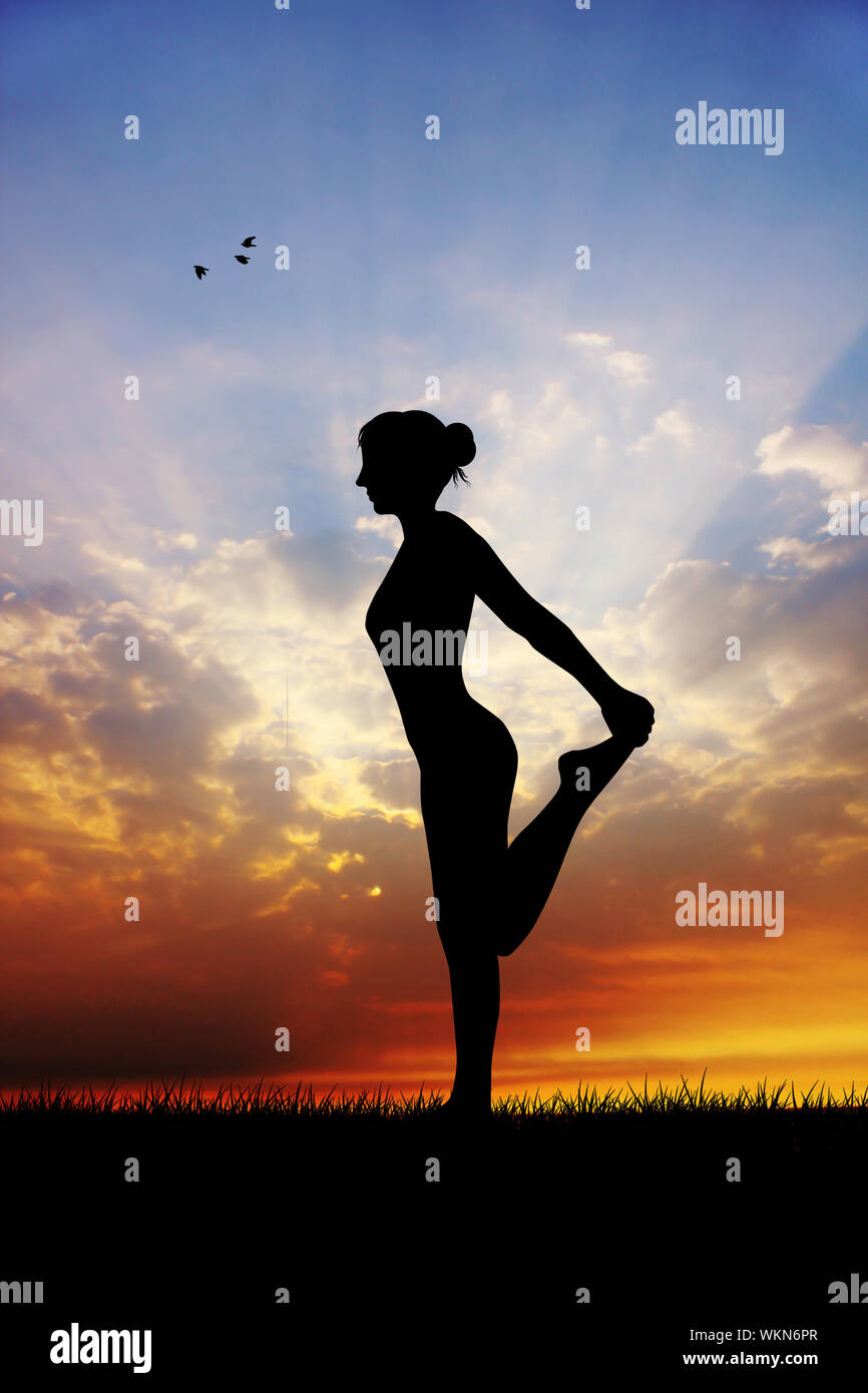 Stretching at sunset Stock Photo - Alamy