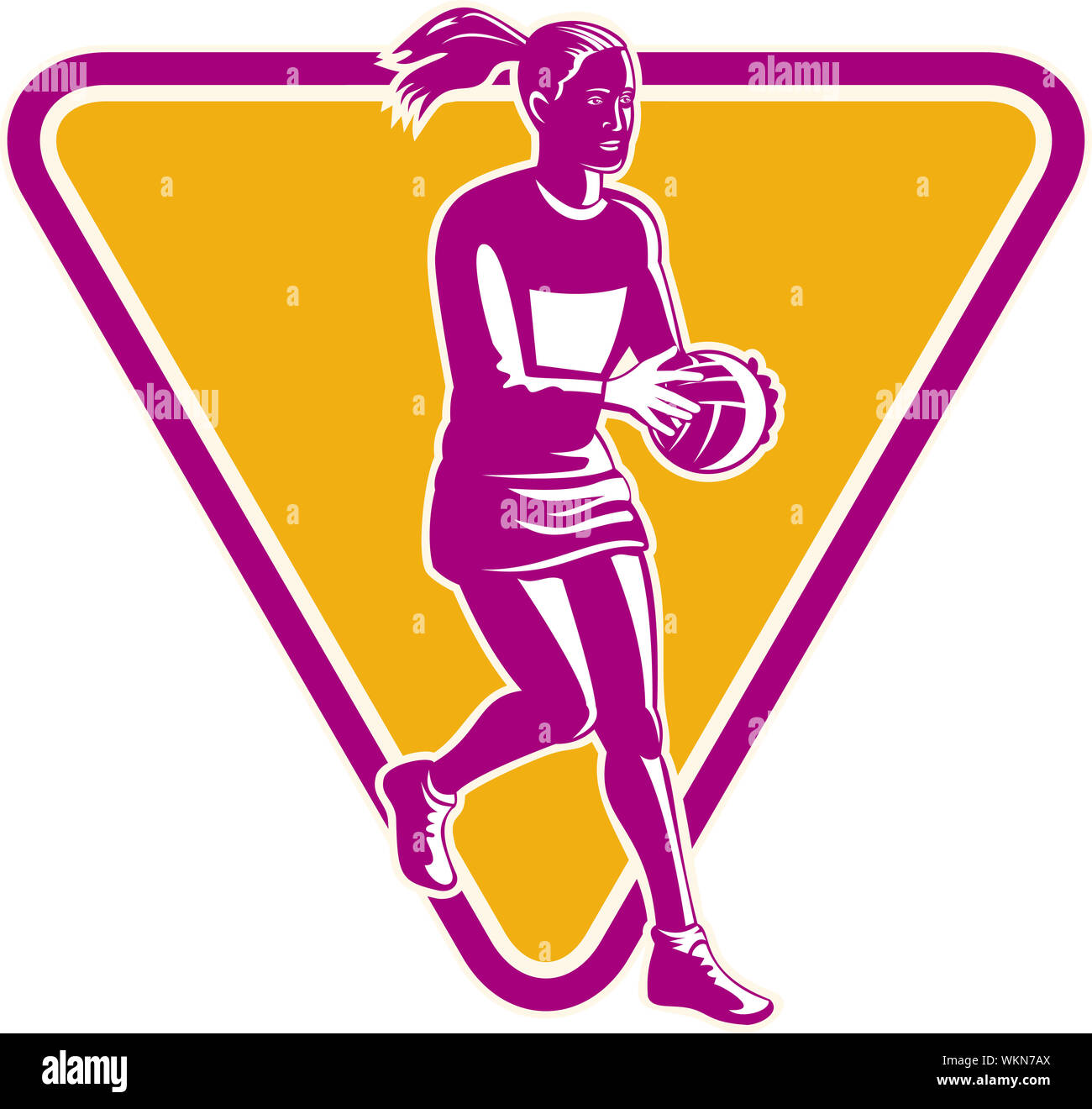 illustration of a netball player ready to pass ball with shield or ...
