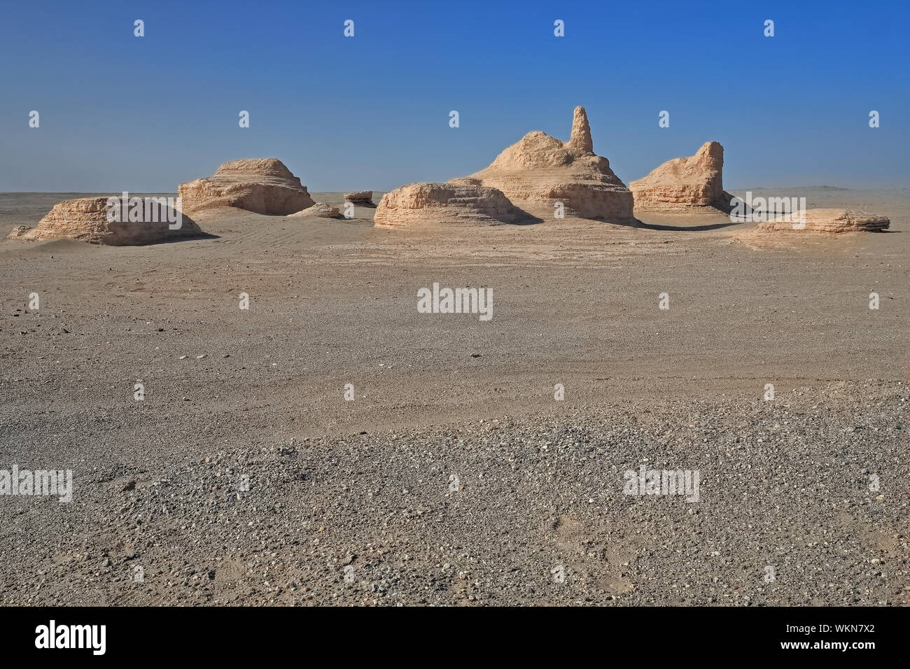 Group of ruined Buddhist stupas-shrines-temples. Ancient town of Miran ...