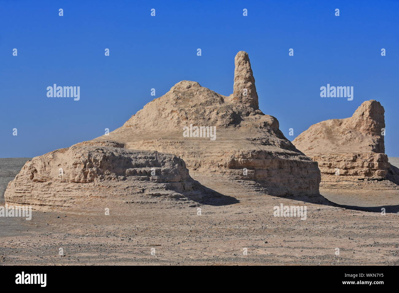 Group of ruined Buddhist stupas-shrines-temples. Ancient town of Miran ...