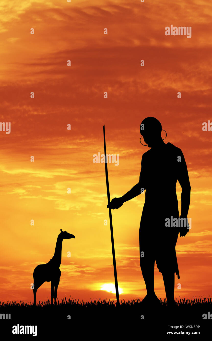 Indigenous man at sunset Stock Photo - Alamy